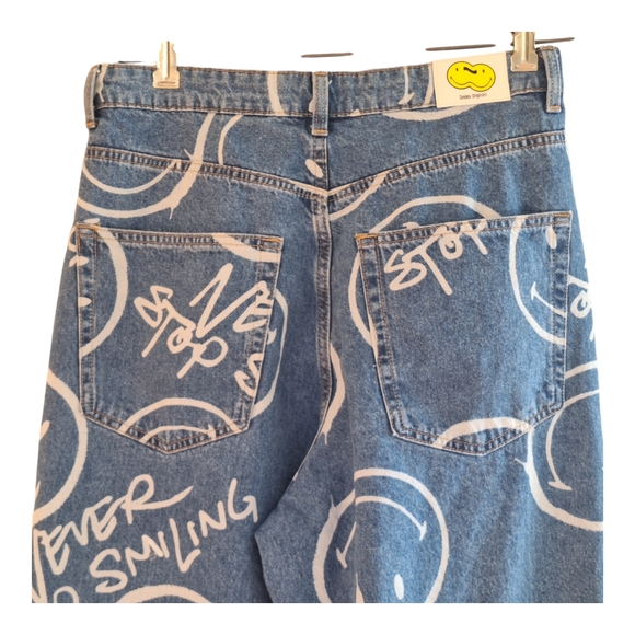 H&M | Jeans | Nwot Smiley Originals X Hm High Waist Smiley Face Wide ...